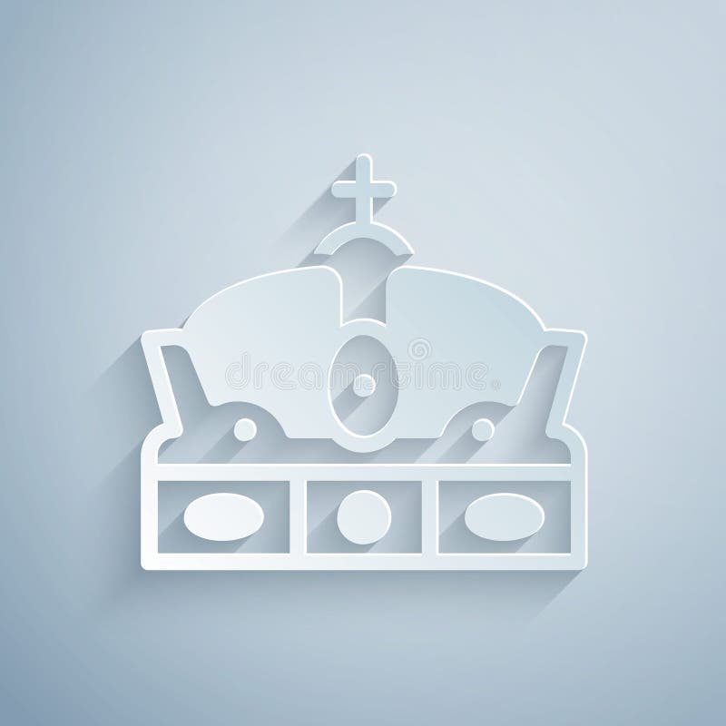 Paper Cut Crown of Spain Icon Isolated on Grey Background. Paper Art ...