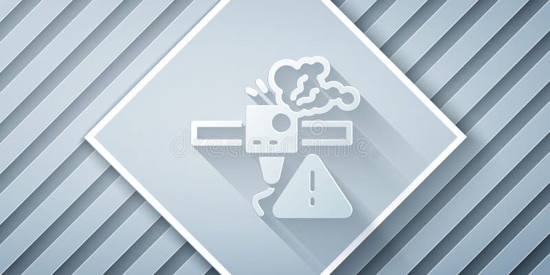 Paper Cut 3D Printer Warning Icon Isolated on Grey Background. 3d ...