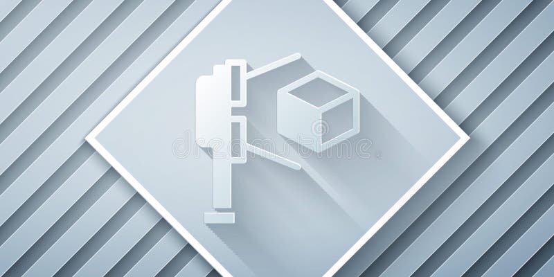 Paper Cut 3D Scanner with Cube Projection Icon Isolated on Grey ...