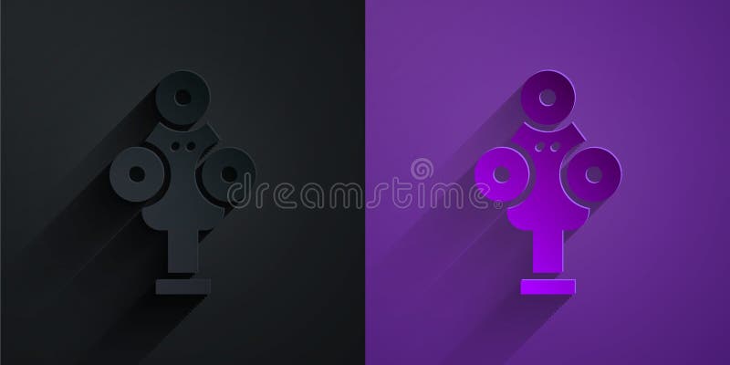 Paper Cut 3D Scanner Icon Isolated on Black on Purple Background. Paper ...