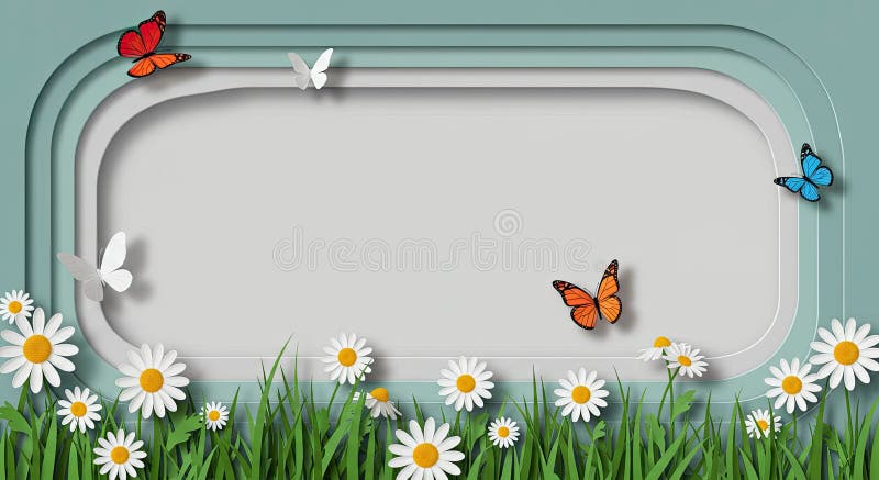Paper Cut Daisy Field Seamless Border Header with Butterfly Transparent ...