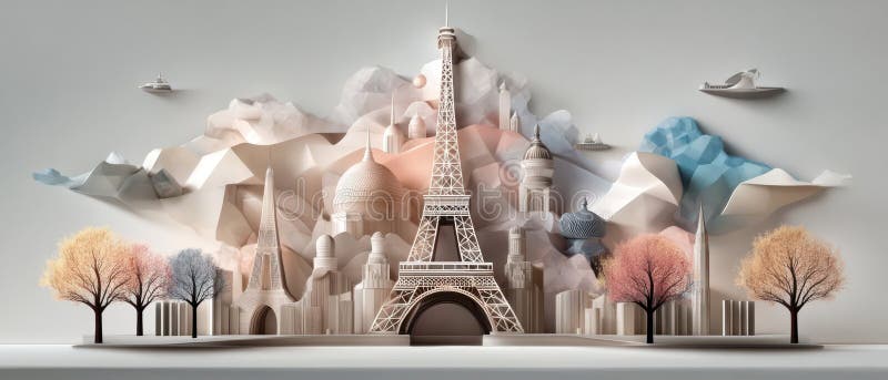 A Paper Cut Design Featuring the Eiffel Tower Surrounded by Trees ...