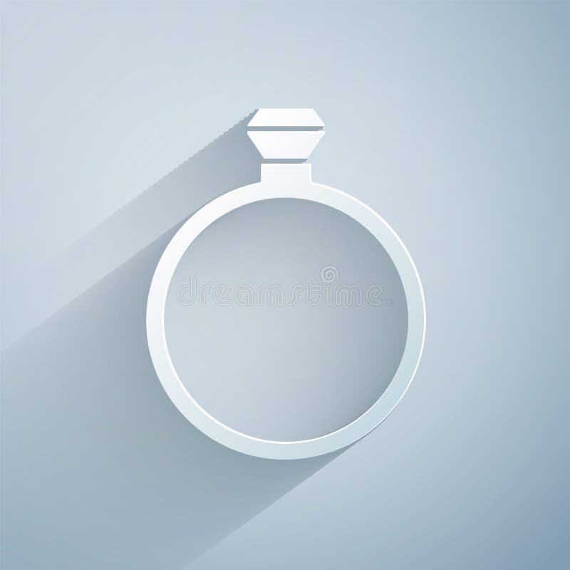 Paper Cut Diamond Engagement Ring Icon Isolated on Grey Background ...