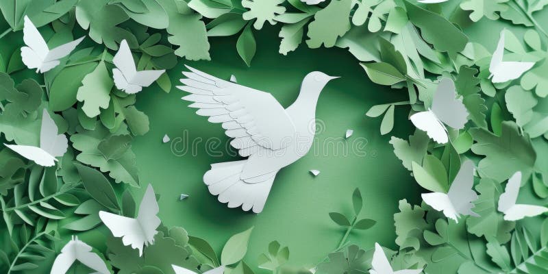 Paper Cut Dove with Green Leaves Stock Image - Image of generated, dove ...