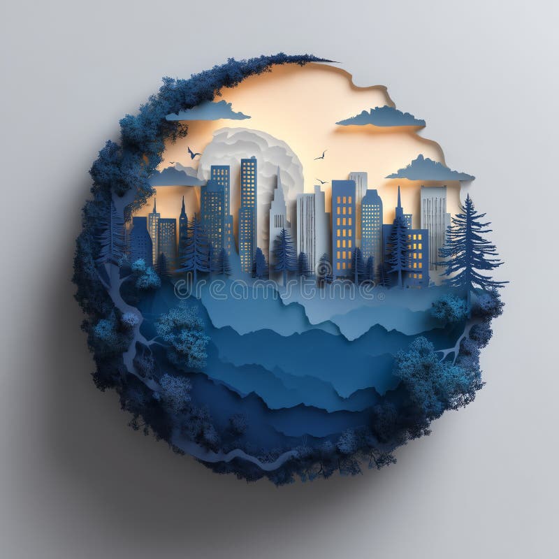 Paper-Cut Earth Globe Featuring City and Forest Silhouette, Great for ...