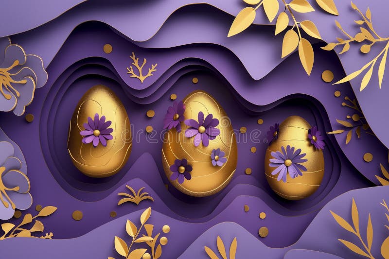 Paper Cut Easter Background. Hand Made Easter Composition with Easter Eggs and Flowers from ...
