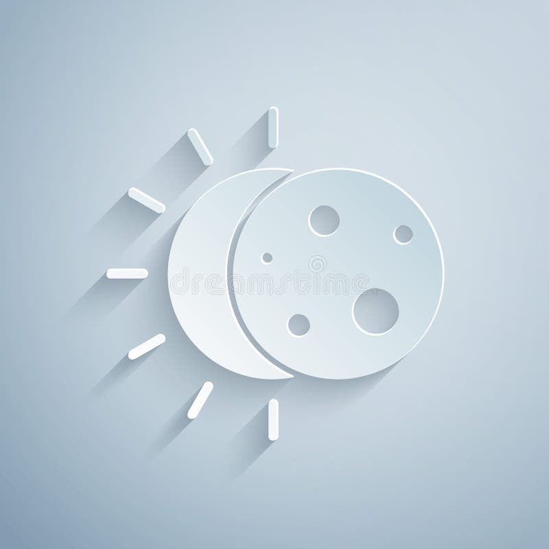 Paper Cut Eclipse of the Sun Icon Isolated on Grey Background. Total ...