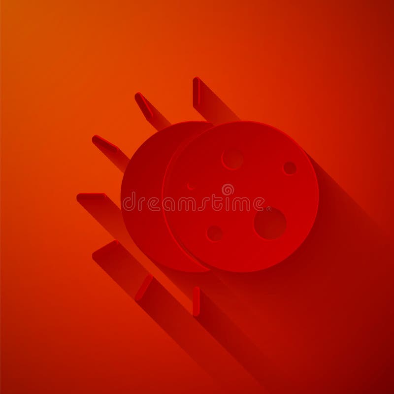 Paper Cut Eclipse of the Sun Icon Isolated on Red Background. Total ...