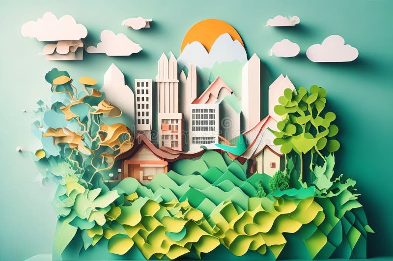 A Paper Cut of an Eco-Friendly City Design. Stock Illustration ...