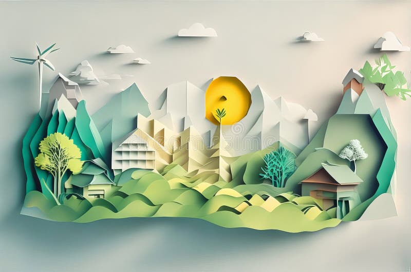 A Paper Cut of an Eco-Friendly City Design. Stock Illustration ...