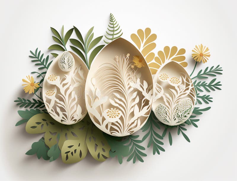 Paper Cut Eggs with Ornament on Greenery for Easter. Papercut Art ...