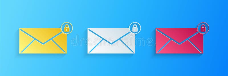 Paper Cut Email Message Lock Password Icon Isolated on Blue Background ...
