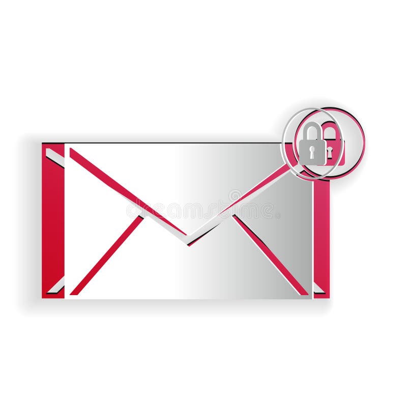 Paper Cut Email Message Lock Password Icon Isolated on White Background ...