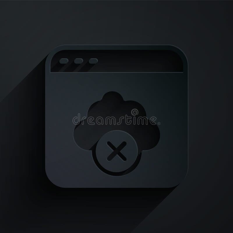 Paper Cut Failed Access Cloud Storage Icon Isolated on Black Background ...