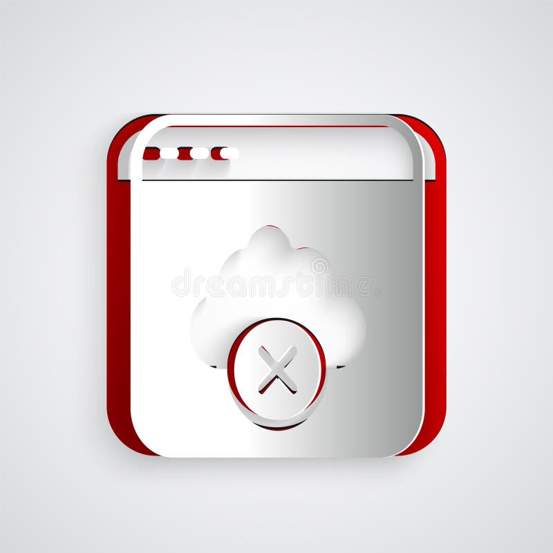 Paper Cut Failed Access Cloud Storage Icon Isolated on Grey Background. Cloud Technology Data ...