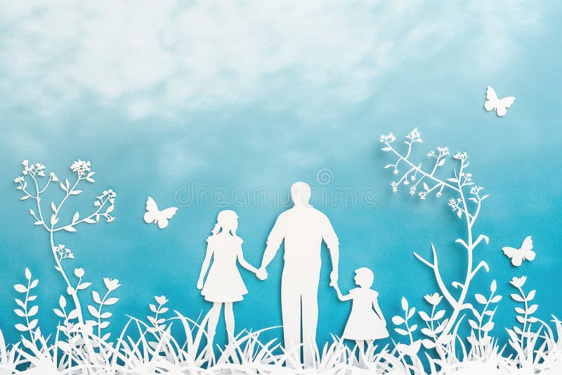 Paper Cut of Family on Blue Background Stock Illustration ...