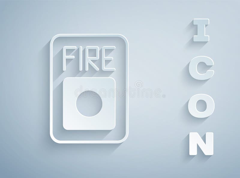 Paper Cut Fire Alarm System Icon Isolated on Grey Background. Pull ...