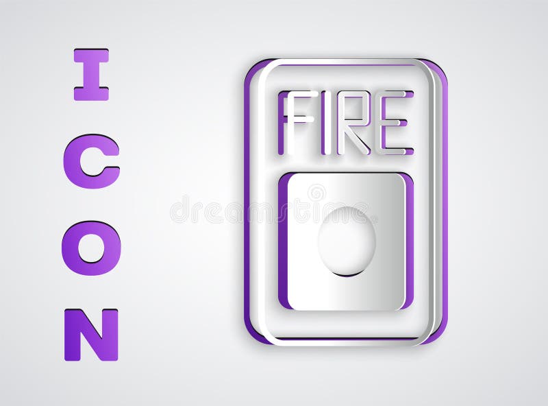 Paper Cut Fire Alarm System Icon Isolated on Grey Background. Pull ...