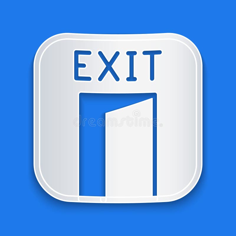 Paper Cut Fire Exit Icon Isolated on Blue Background. Fire Emergency ...