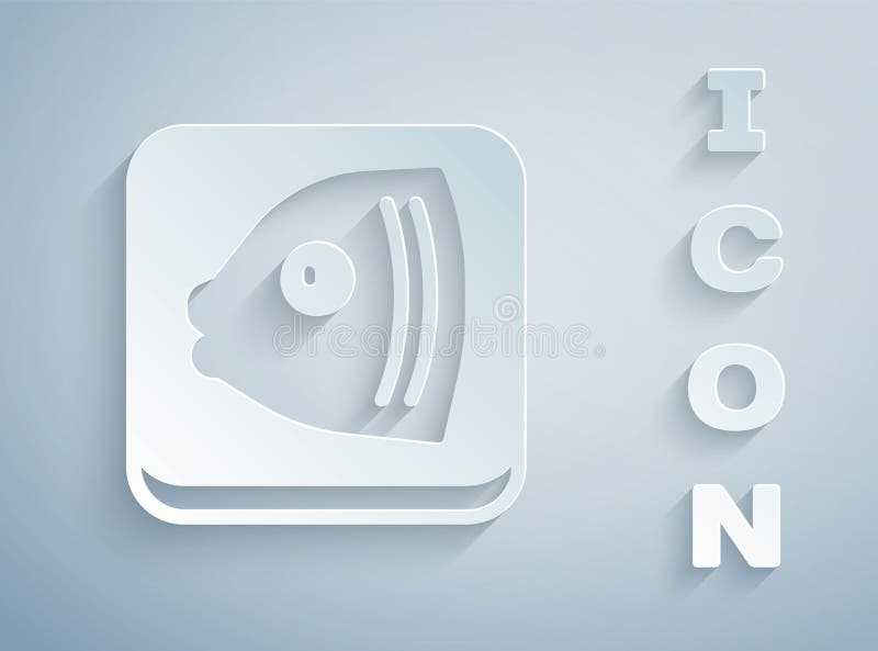 Paper Cut Fish Head Icon Isolated on Grey Background. Paper Art Style ...