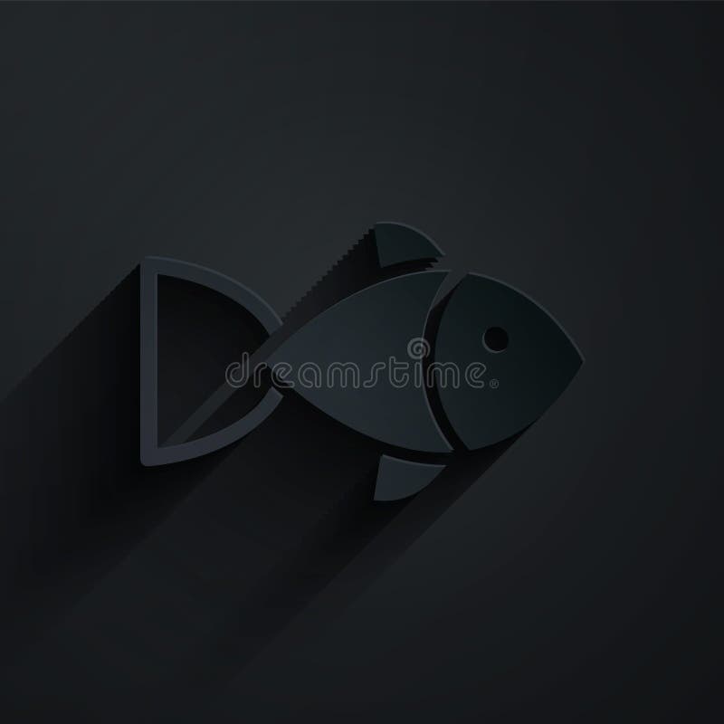 Paper Cut Fish Icon Isolated on Black Background. Paper Art Style Stock ...