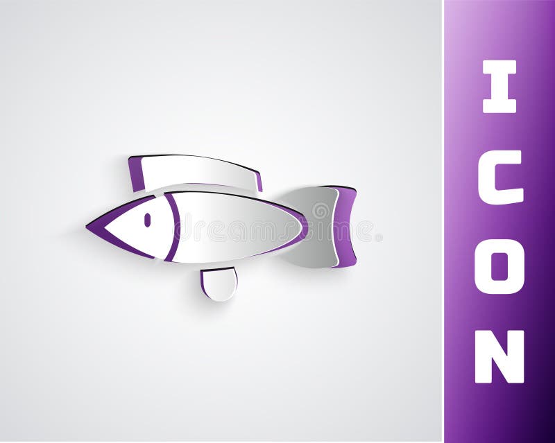 Paper Cut Fish Icon Isolated on Grey Background. Paper Art Style Stock ...