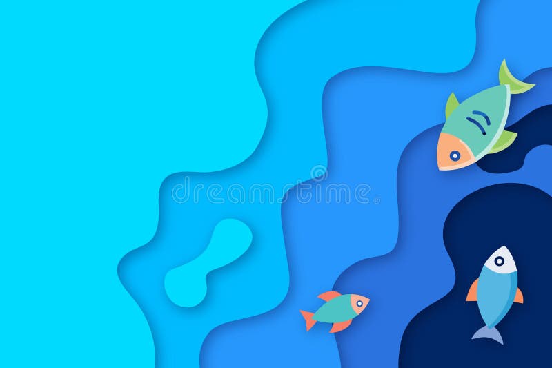 Paper Cut Fish in the Sea. Paper Art Style Stock Vector - Illustration ...