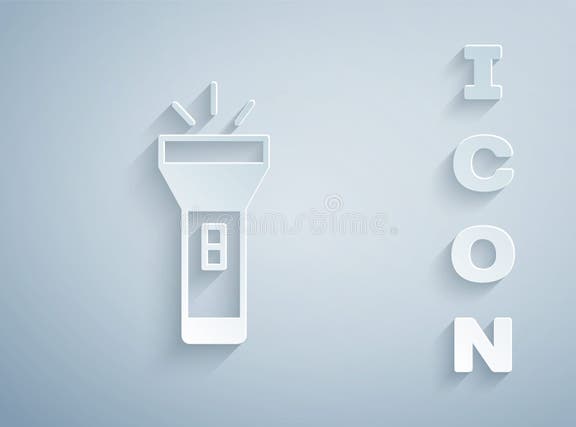 Paper Cut Flashlight Icon Isolated on Grey Background. Paper Art Style ...