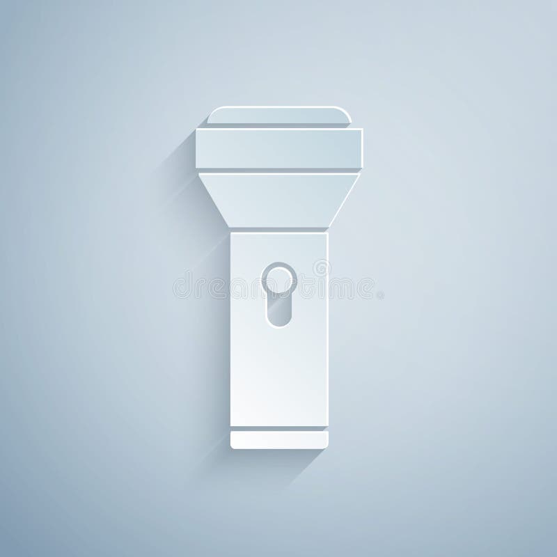 Paper Cut Flashlight Icon Isolated on Grey Background. Paper Art Style ...
