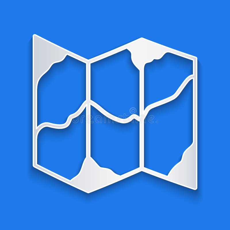Paper Cut Folded Map Icon Isolated on Blue Background. Paper Art Style ...