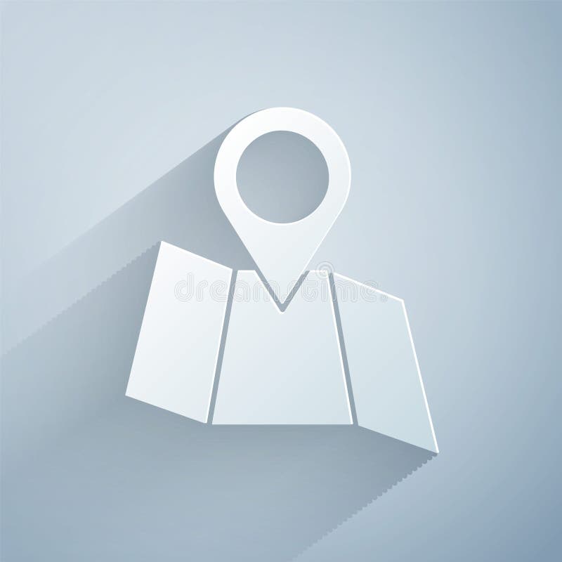 Paper Cut Folded Map with Location Marker Icon Isolated on Grey ...