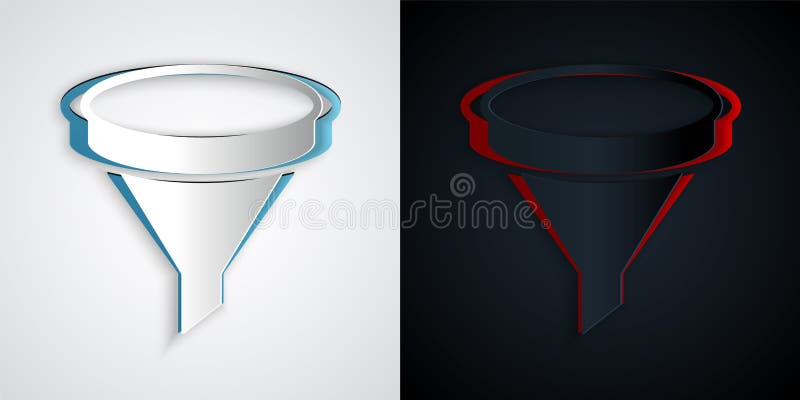 Paper Cut Funnel or Filter Icon Isolated on Grey and Black Background ...