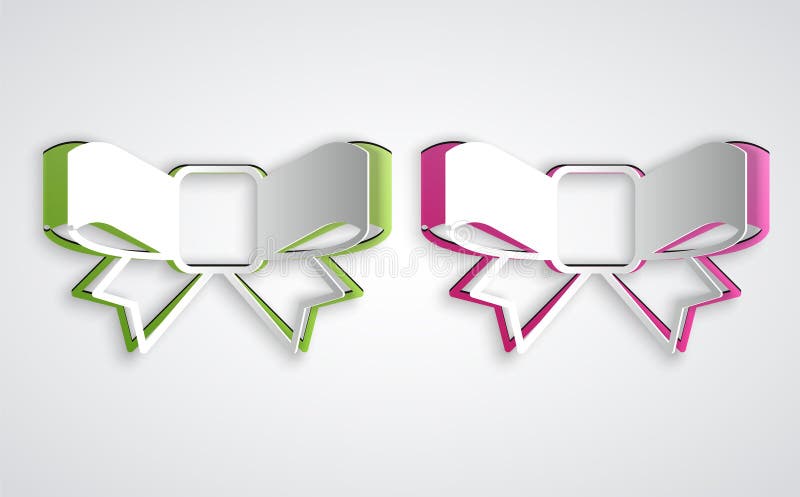 Paper Cut Gift Bow Icon Isolated on Grey Background. Paper Art Style ...