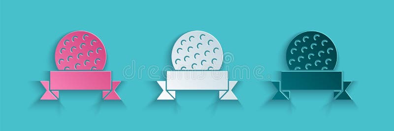 Paper Cut Golf Ball Icon Isolated on Blue Background. Paper Art Style ...