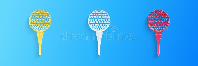Paper Cut Golf Ball on Tee Icon Isolated on Blue Background. Paper Art ...