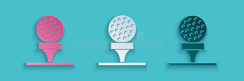 Paper Cut Golf Ball on Tee Icon Isolated on Blue Background. Paper Art ...