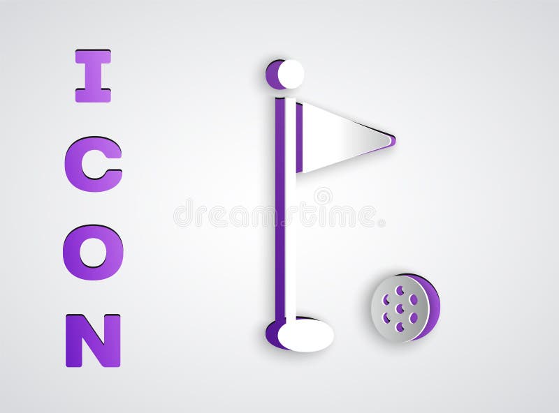 Paper Cut Golf Flag Icon Isolated on Grey Background. Golf Equipment or ...