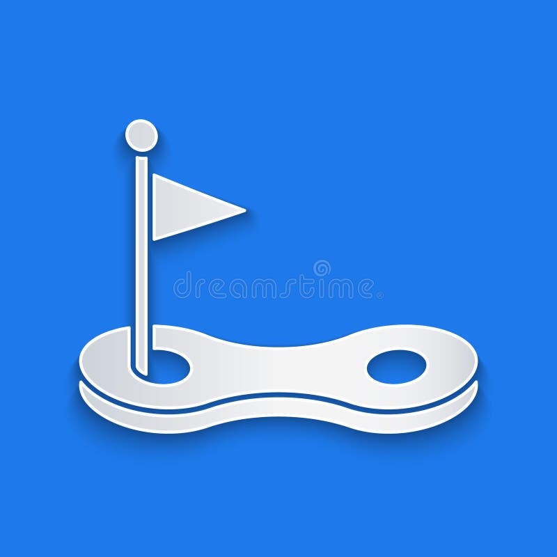 Paper Cut Golf Hole with Flag Icon Isolated on Blue Background. Paper ...