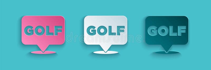 Paper Cut Golf Label Icon Isolated on Blue Background. Paper Art Style ...