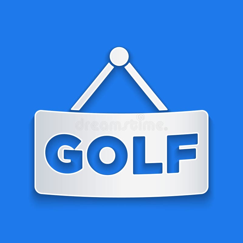 Paper Cut Golf Label Icon Isolated on Blue Background. Paper Art Style ...