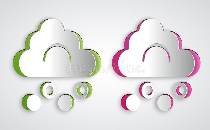 Paper Cut Hail Cloud Icon Isolated on Grey Background. Paper Art Style ...