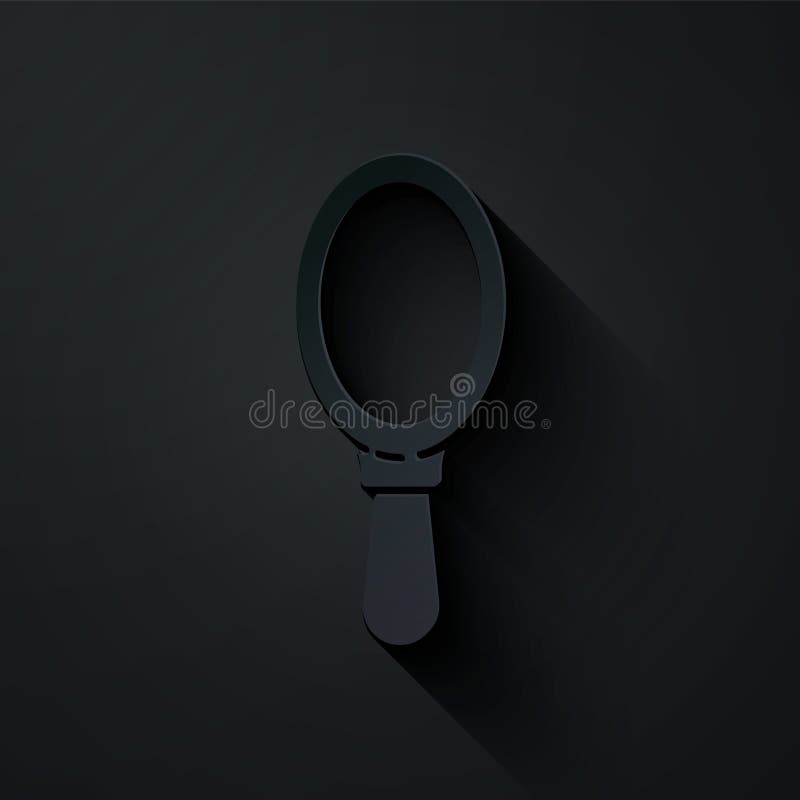 Paper Cut Hand Mirror Icon Isolated on Black Background. Paper Art ...