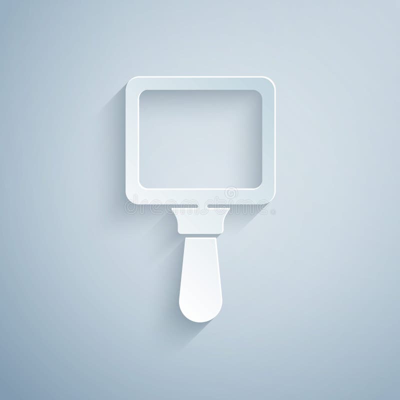 Paper Cut Hand Mirror Icon Isolated on Grey Background. Paper Art Style ...