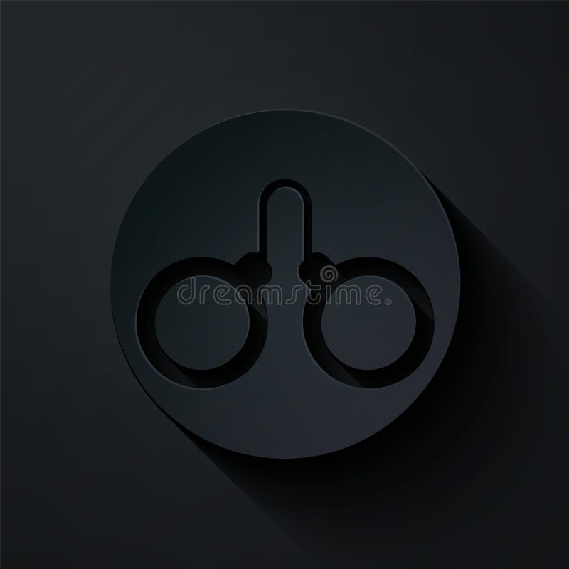 Paper Cut Handcuffs Icon Isolated on Black Background. Paper Art Style ...