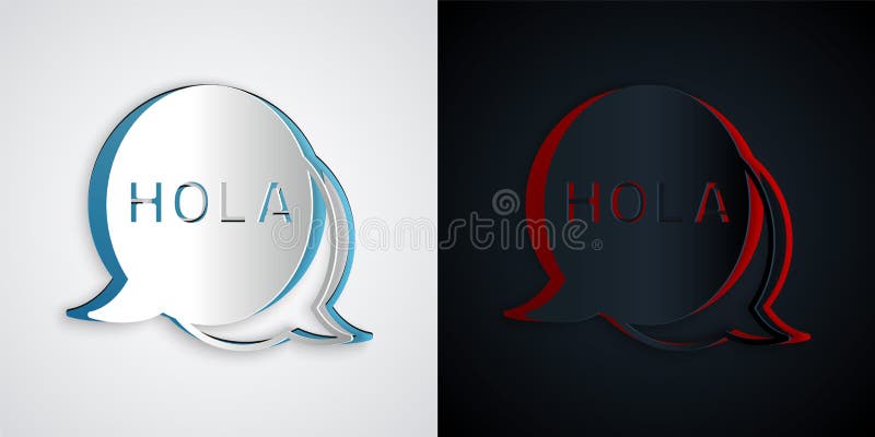 Paper Cut Hola Icon Isolated on Grey and Black Background. Paper Art ...
