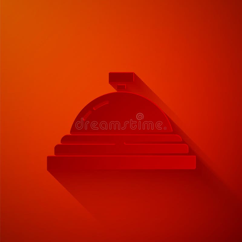 Paper Cut Hotel Service Bell Icon Isolated on Red Background. Reception ...
