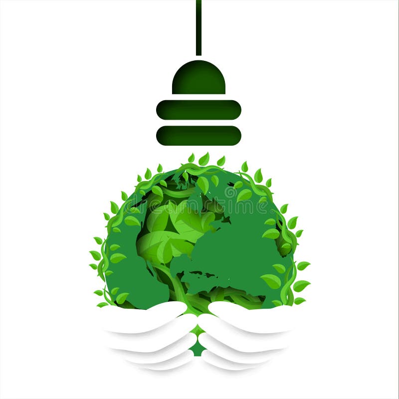 Paper Cut Human Hands Protecting Ecology Light Bulb on White Stock ...