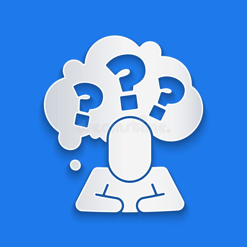 Paper Cut Human Head with Question Mark Icon Isolated on Blue ...