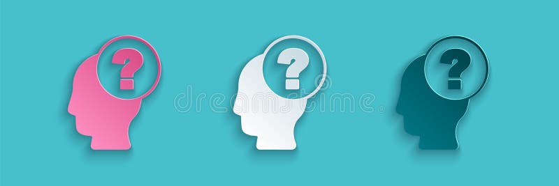 Paper Cut Human Head with Question Mark Icon Isolated on Blue ...