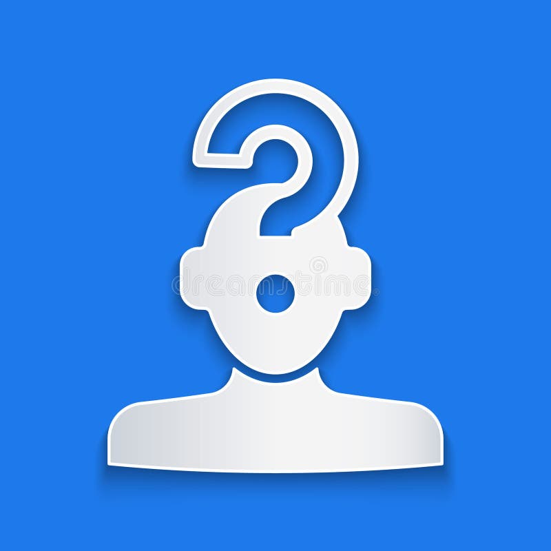 Paper Cut Human Head with Question Mark Icon Isolated on Blue ...